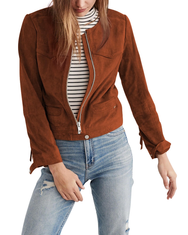 Suede collarless jacket | Lurap